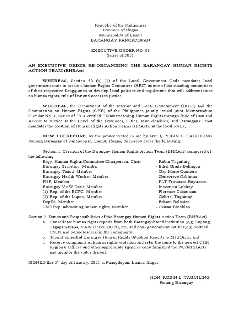 BHRAct Executive Order | PDF | Human Rights | Social Institutions