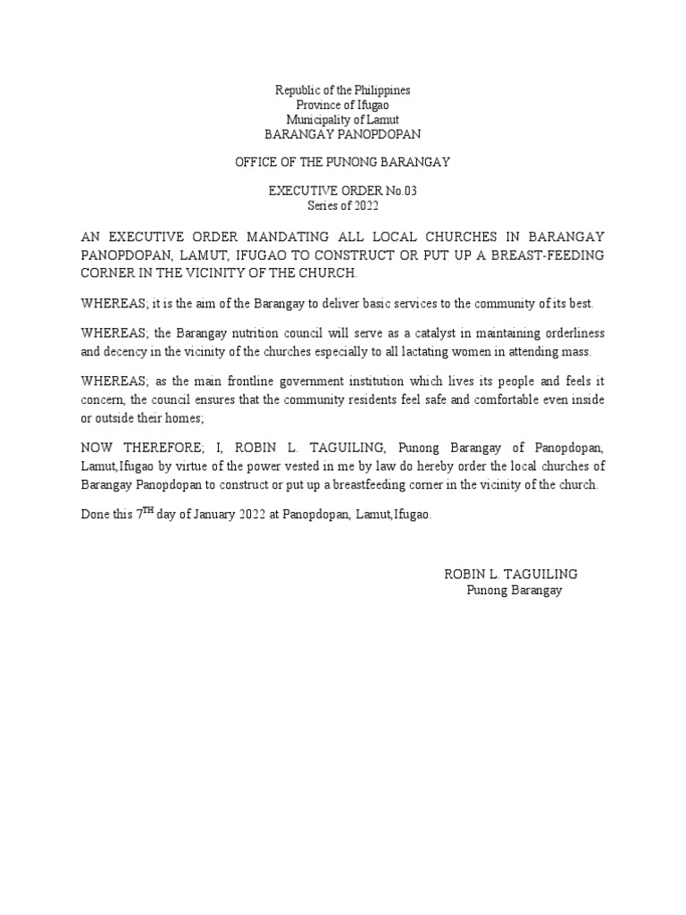 Breastfeeding Corner Executive Order | PDF | Wellness