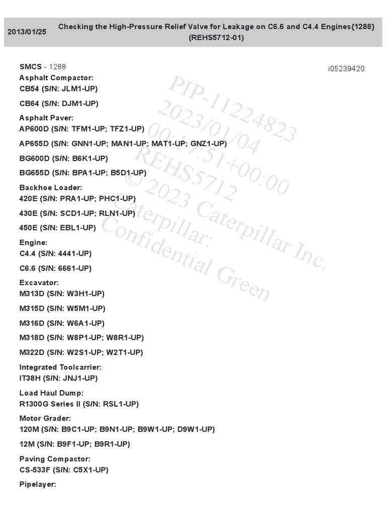 Checking The High-Pressure Relief Valve For Leakage On C6.6 and C4.4 ...