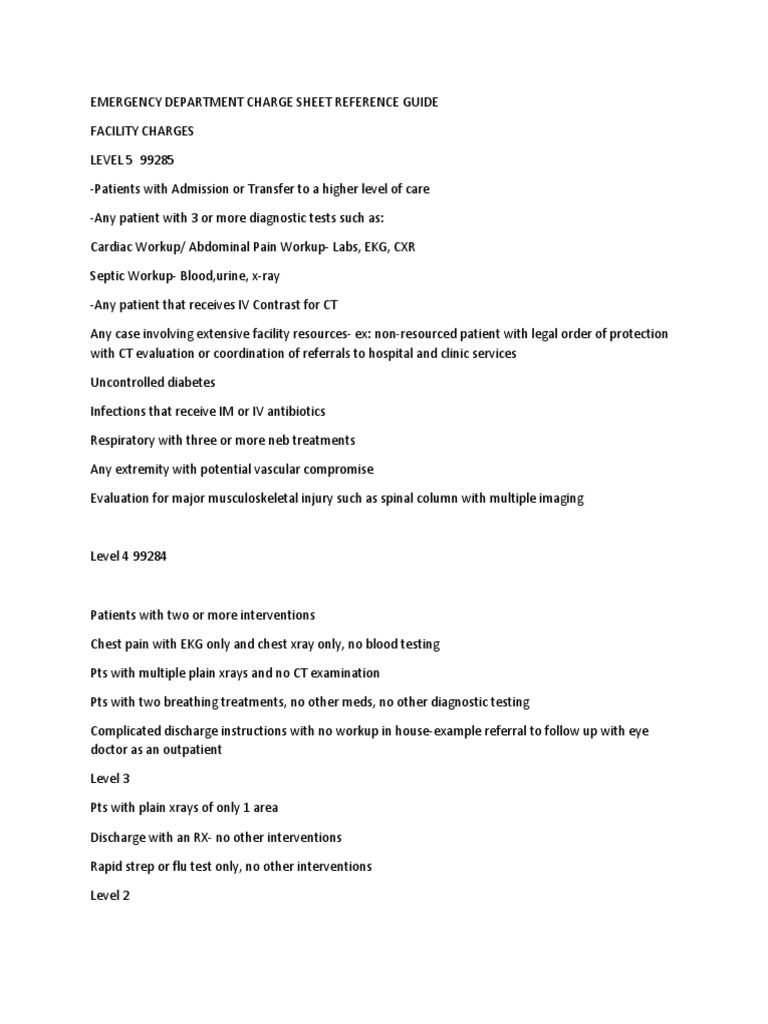 Emergency Department Charge Sheet Guide | PDF