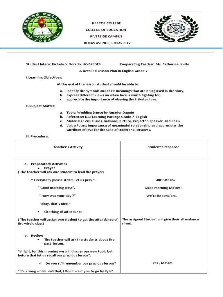 Wedding Dance Lesson Plan (4A BSEDE) | PDF | Lesson Plan | Grief