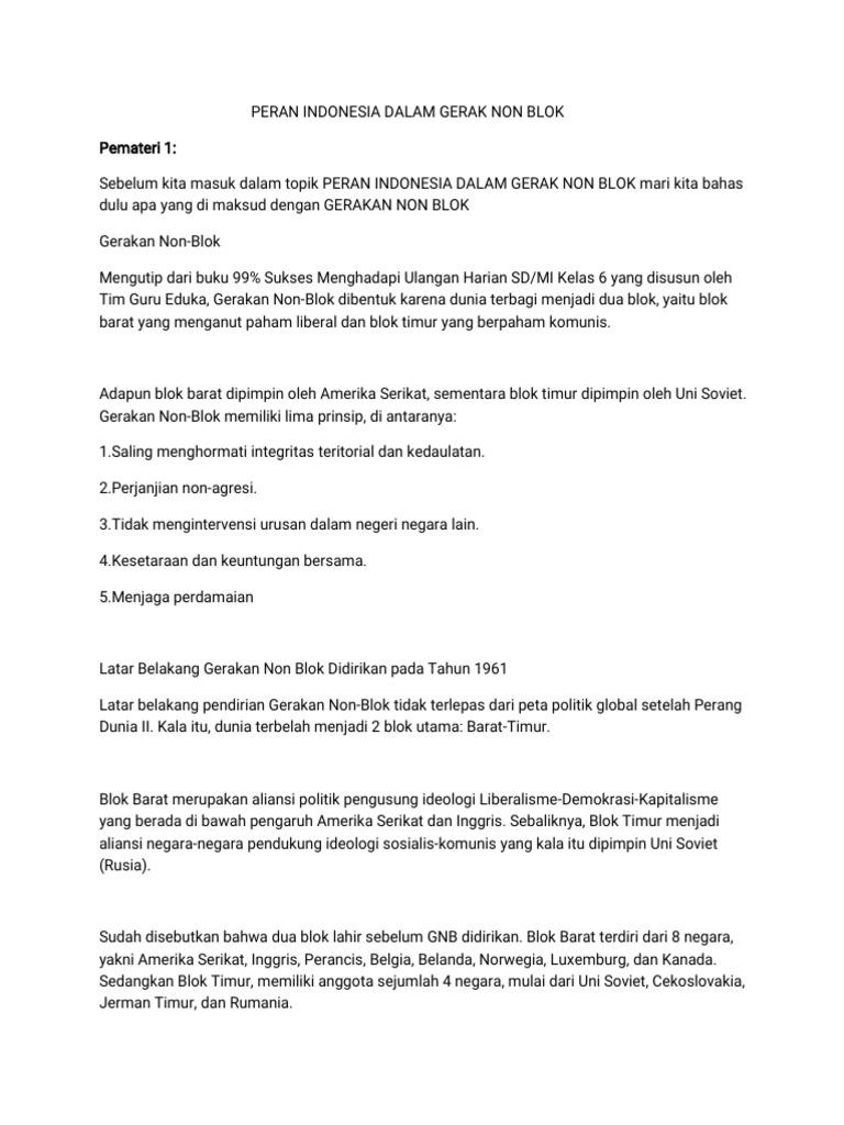 Peran Indonesia Dalam Gerakan Non Blok | PDF