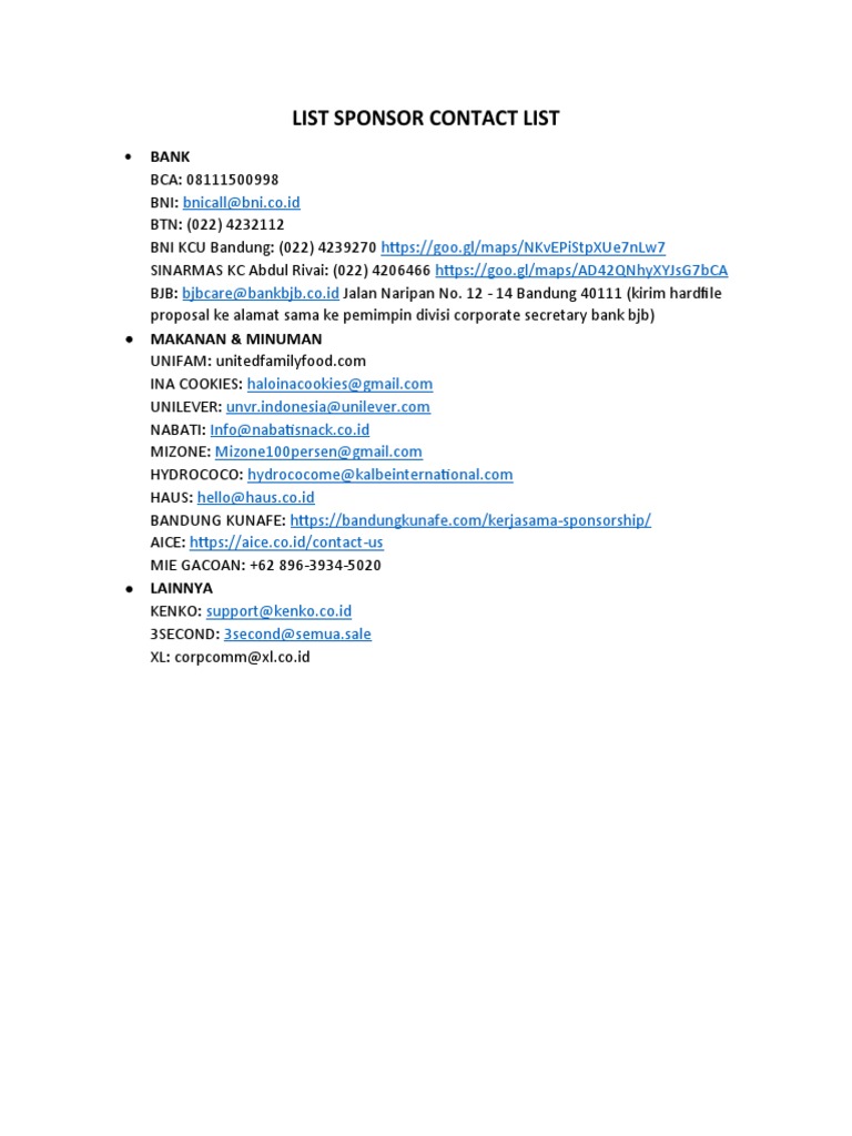 List Sponsor Contact List | PDF