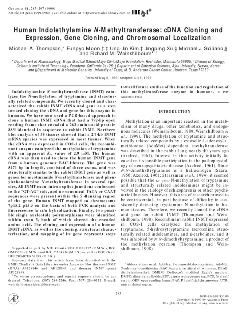Human Indolethylamine N-Methyltransferase: cDNA Cloning and Expression ...
