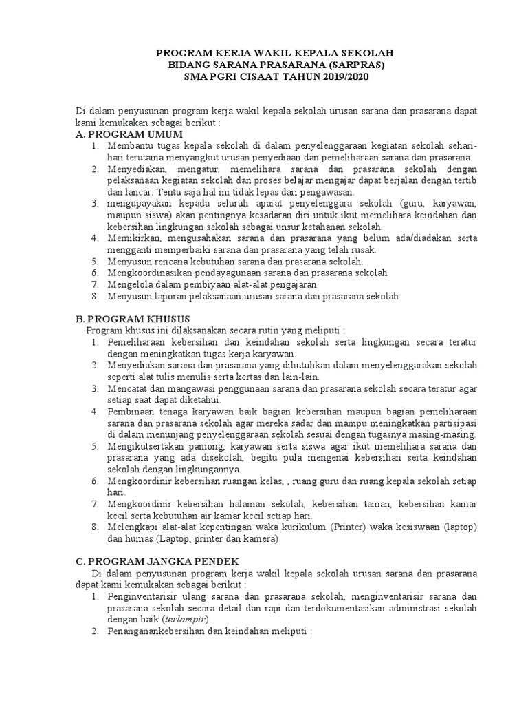 Program Kerja Wakasek Sarpras | PDF