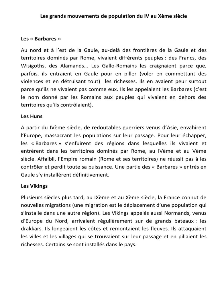 Les Grands Mouvements de Population Du IV Au Xème Siècle | PDF | Rome ...