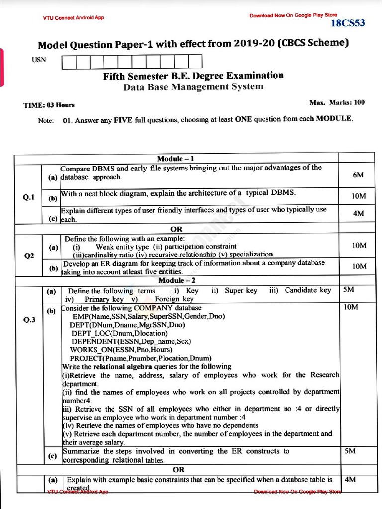 Dbms Model Question Paper | PDF
