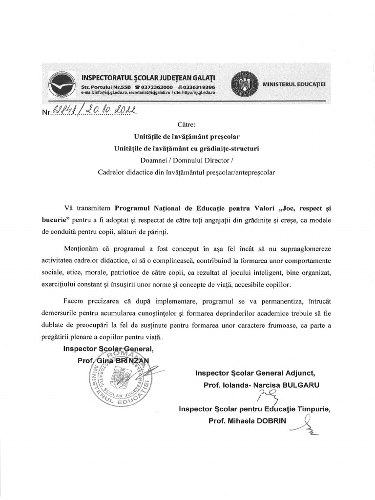 A.12841 - Program Nat - Educ.valori - Joc, Respect Si Bucurie | PDF