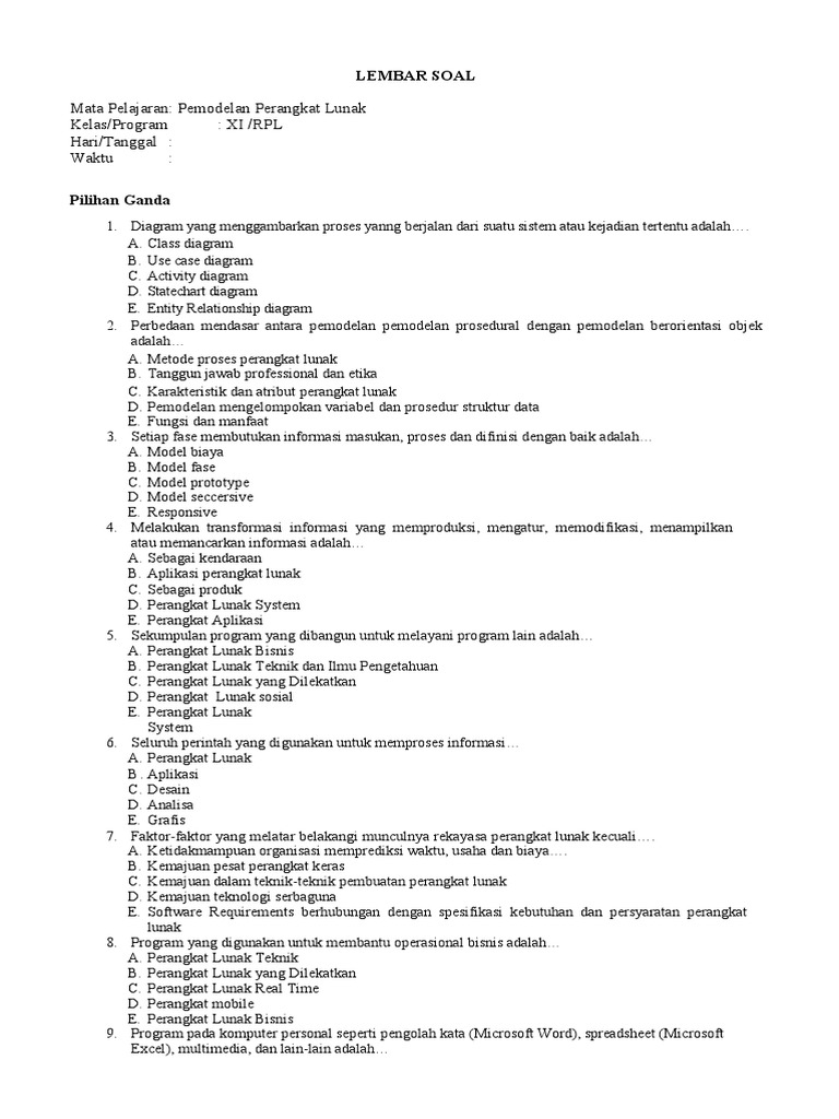 Soal Uas PPL Xi RPL | PDF