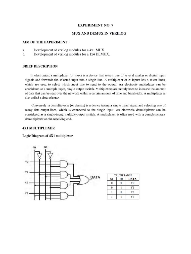EXPERIMENT NO 8 Mux and Demux in Verilog | PDF
