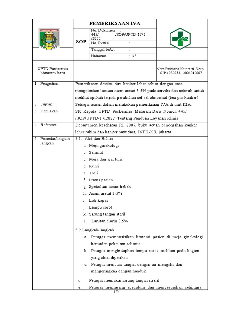 Sop Pemeriksaan Iva | PDF