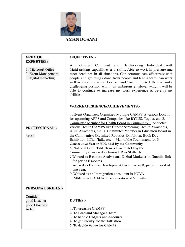 Resume Aman X-1 | PDF | Cognition | Cognitive Science