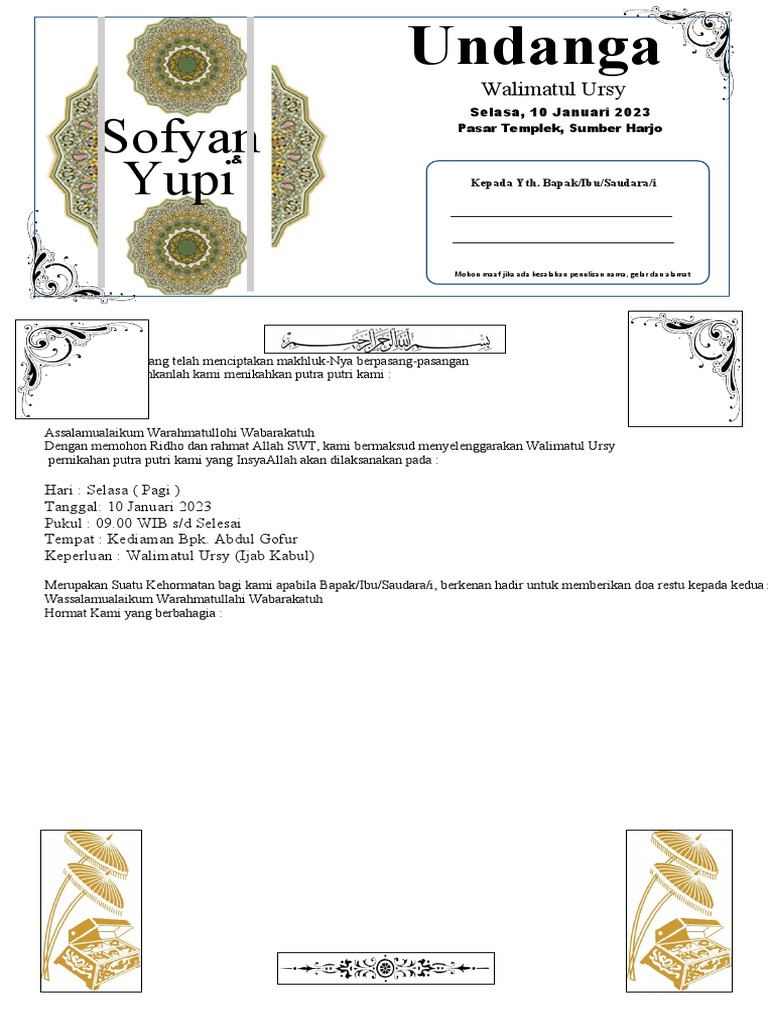 Undangan Walimatul Ursy Doc 5 - Sofyan | PDF