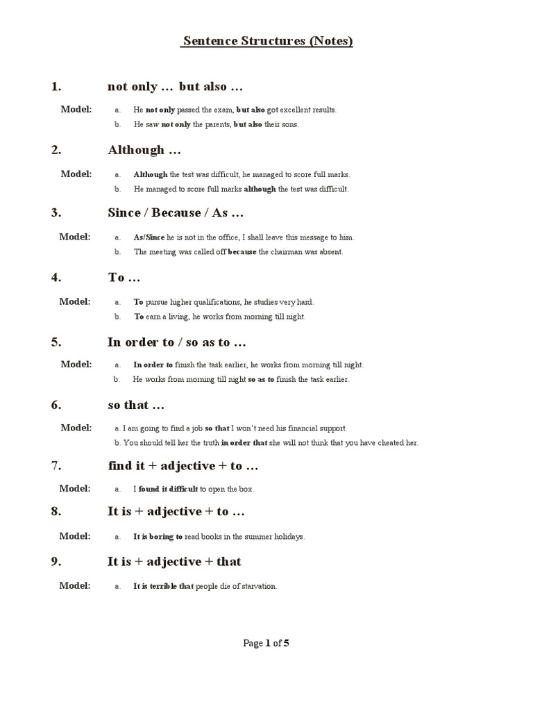 Useful Sentence Structures For Senior Forms | PDF