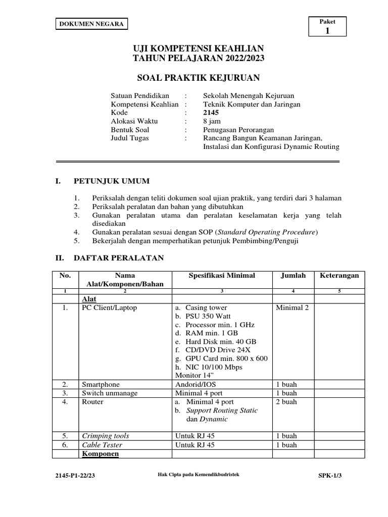 Soal UKK TKJ 2023 Paket 1 | PDF