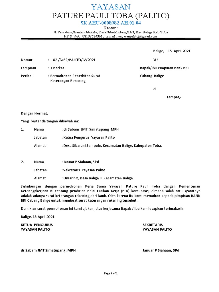 Surat Permohonan Bri | PDF