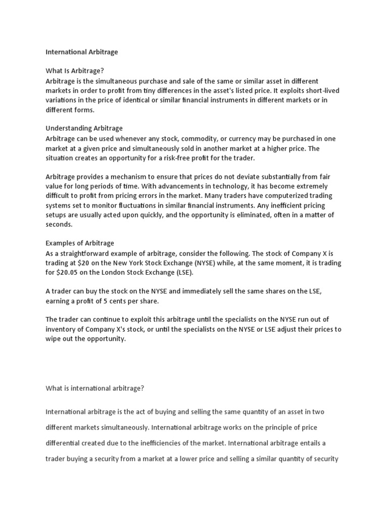 Understanding International Arbitrage | PDF | Business | Finance ...