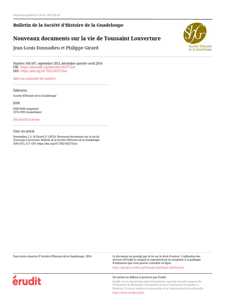 Nouveaux Documents Sur La Vie de Toussaint Louverture: Jean-Louis ...