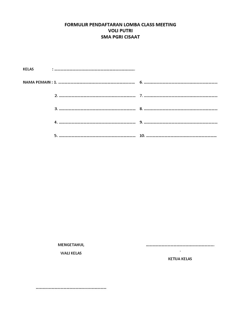 Formulir Pendaftaran Lomba | PDF Formulir Pendaftaran Lomba | PDF