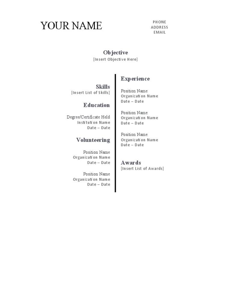 Centered Bar Resume Template | PDF