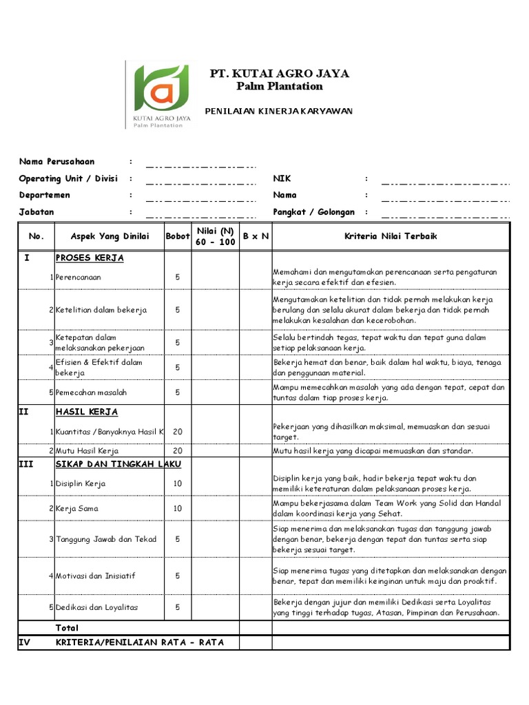 Form Penilaian Kinerja | PDF