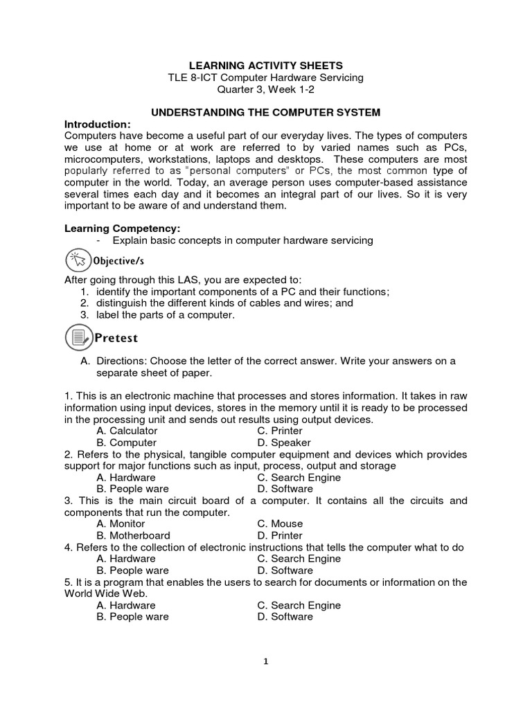 Tle 8 W1-2 | PDF | Computer Data Storage | Computer Hardware