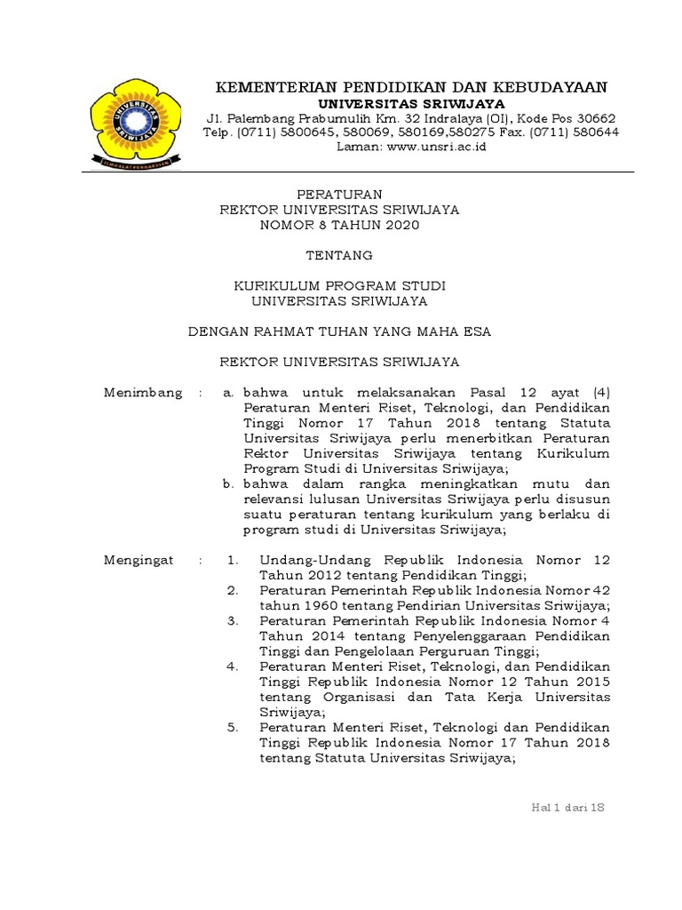 Peraturan Rektor 8 2020 Kurikulum | PDF | Karier & Perkembangan