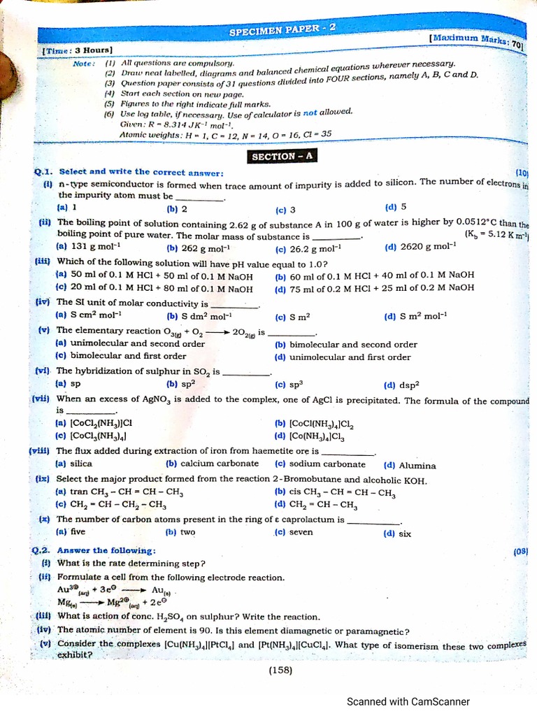 Chemistry Model Paper 2 6feb | PDF