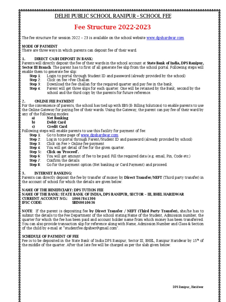 Fee Structure 2022-2023 | PDF | Banks | Payments