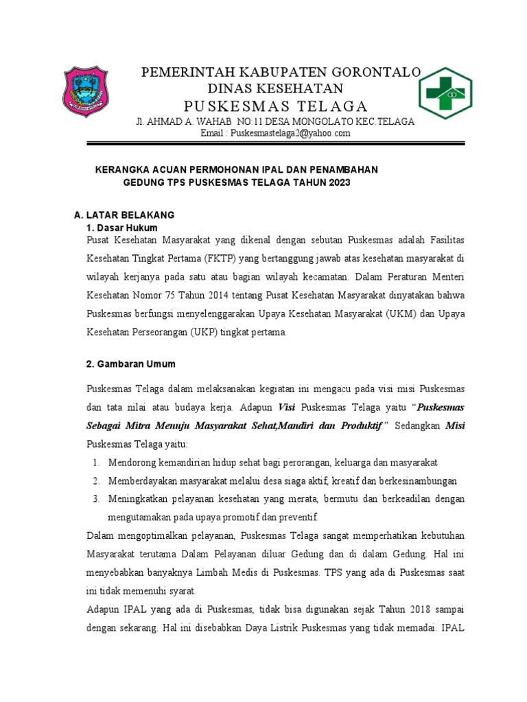 Kerangka Acuan Permohonan IPAL Dan Penambahan TPS 2023 | PDF