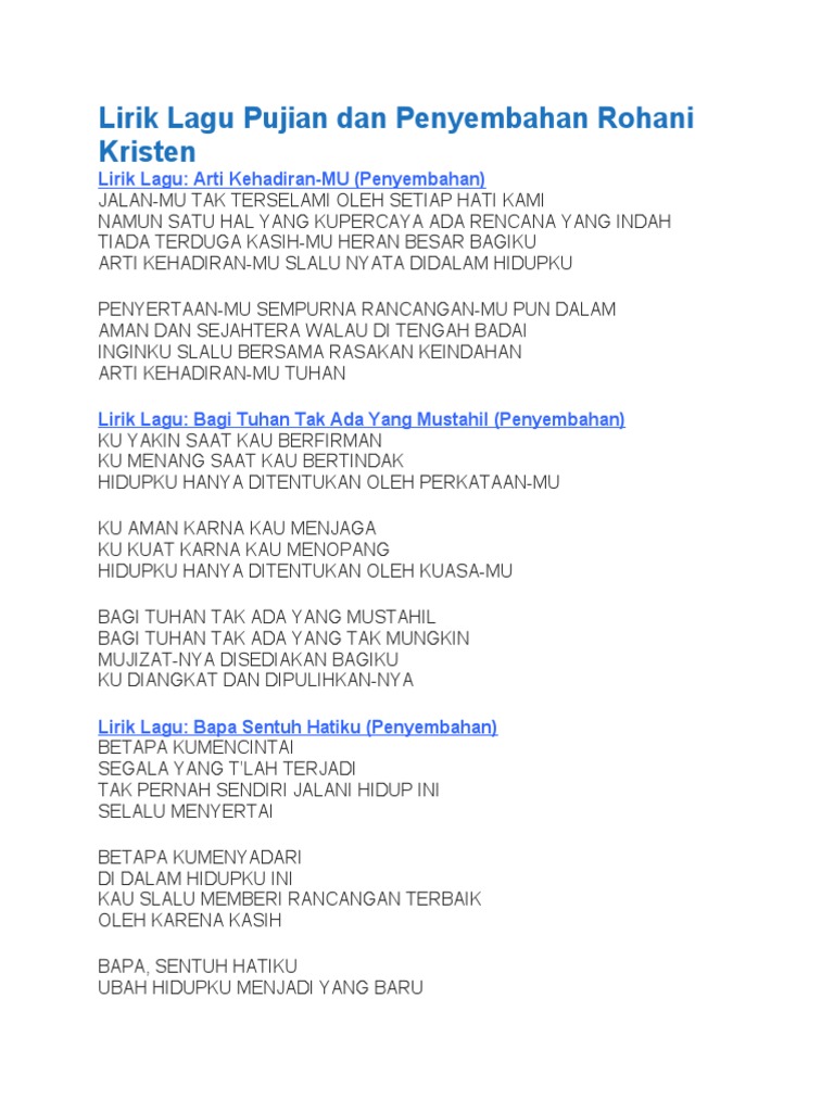 Lirik Lagu Pujian Dan Penyembahan Rohani Kristen | PDF | Seni | Puisi