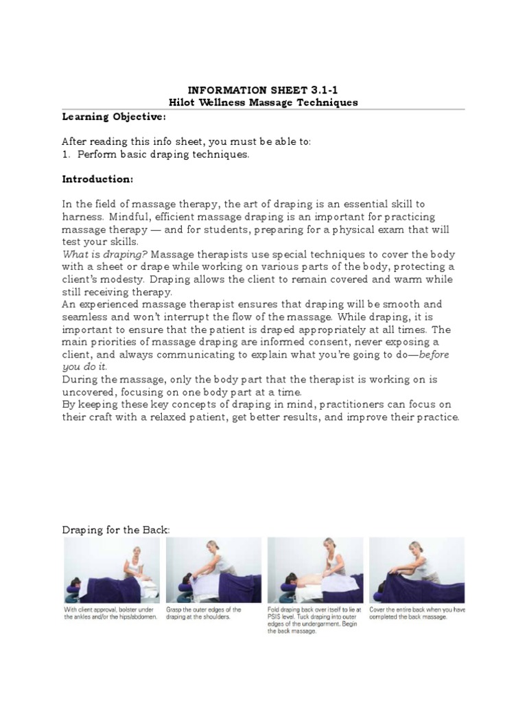 Hilot Massage Draping Techniques Guide | PDF | Self-Improvement | Wellness