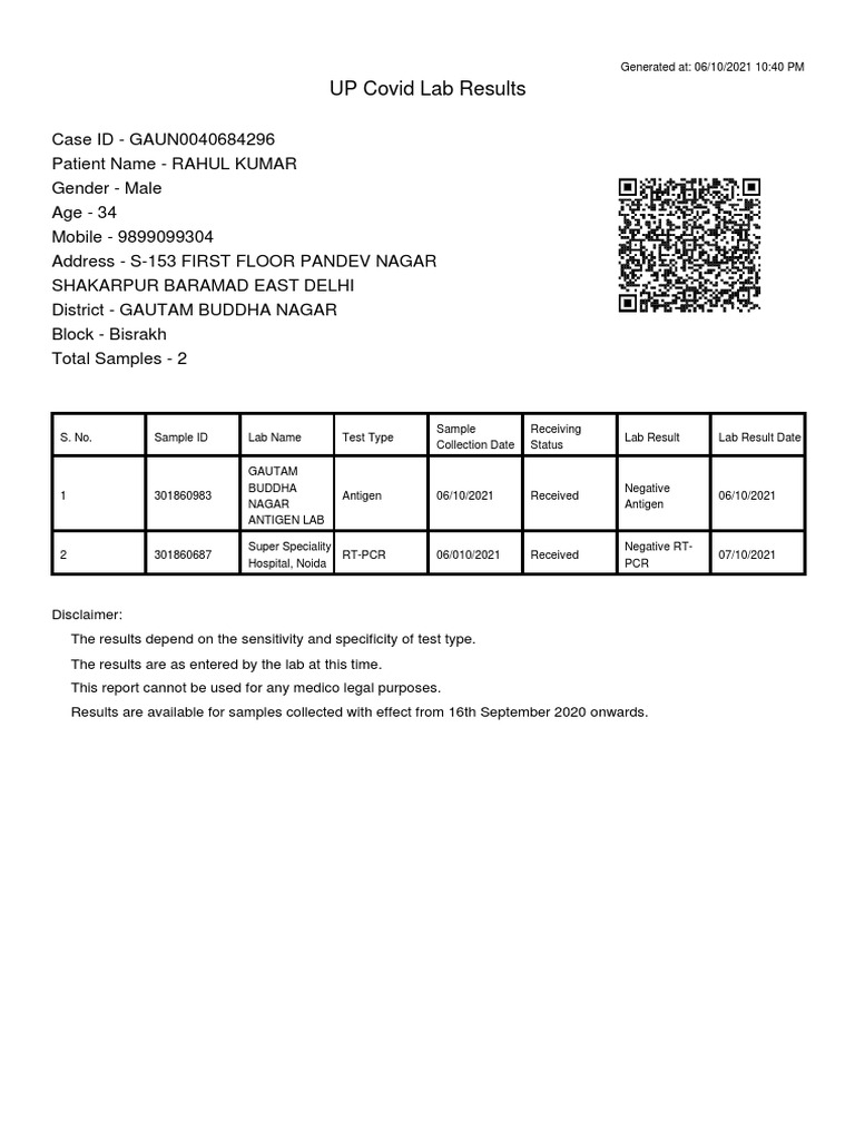 Covid Test Pdf
