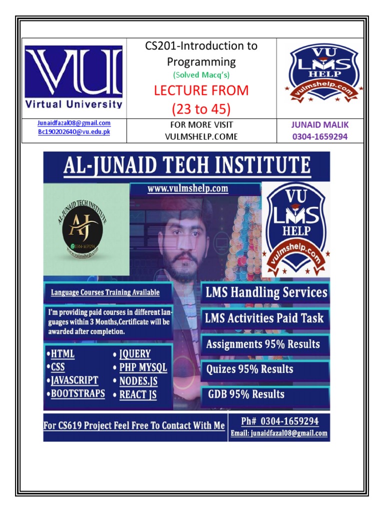 CS201 SOLVED MCQs FINAL TERM BY JUNAID | PDF | Pointer (Computer Programming) | Subroutine