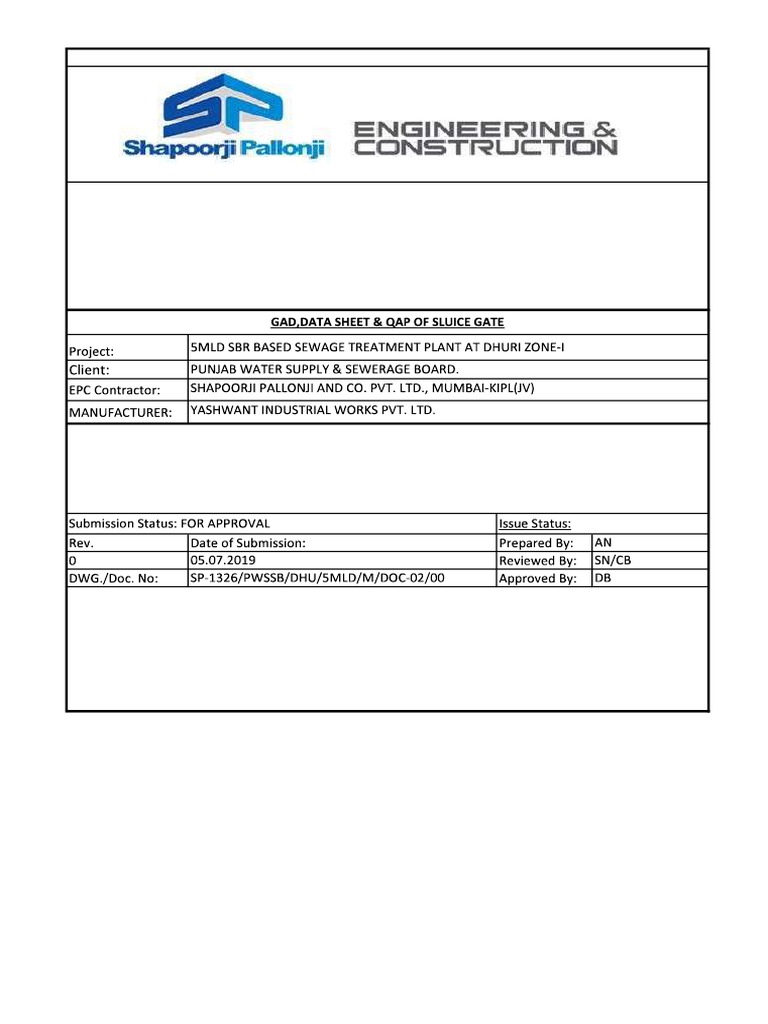 Sluice Auma Gate - Gad, Data Sheet & Qap - 5mld - M - Doc-02 - r0 | PDF | Materials | Chemistry