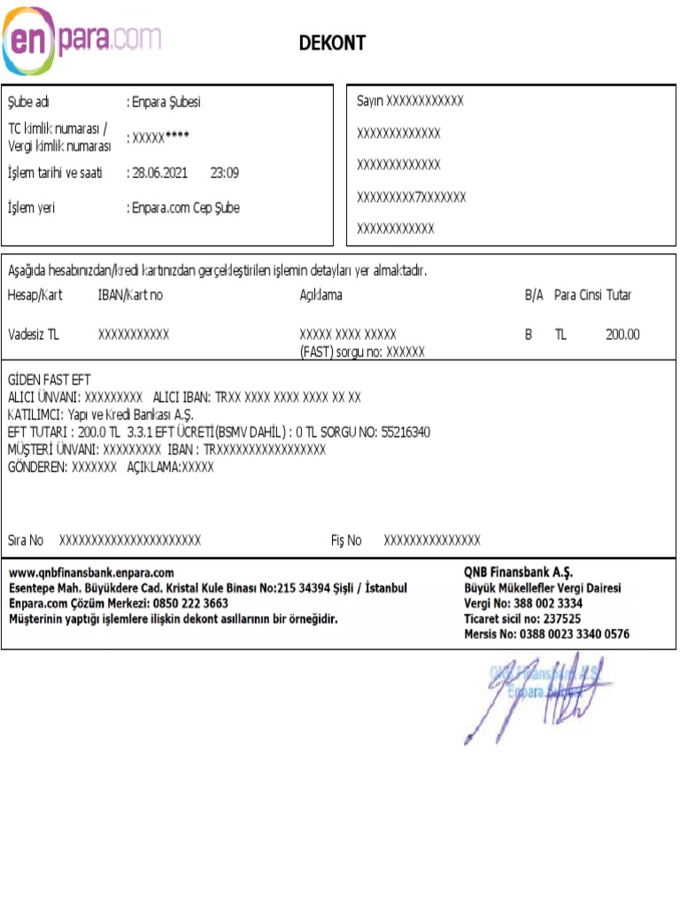 ENPARA EFT/FAST Dekont | PDF