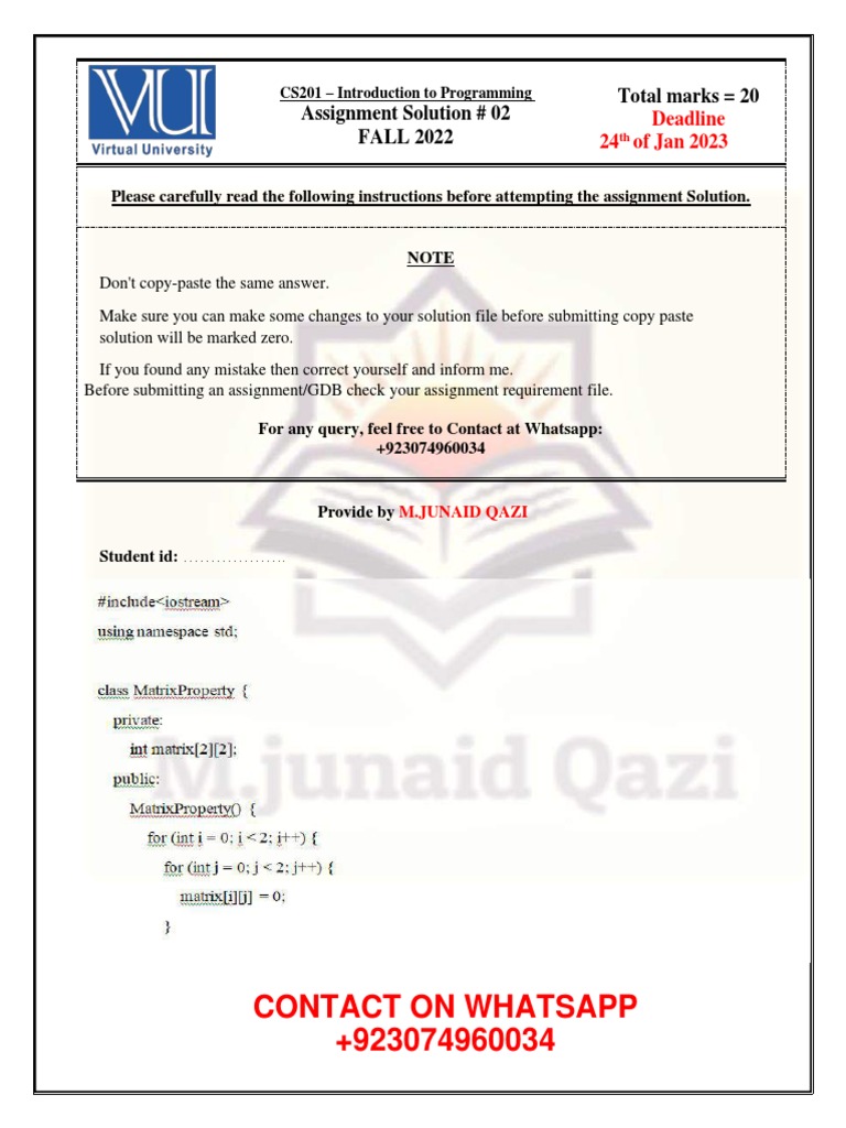 CS201 Assignment 2 Solution by M.junaid Qazi | PDF