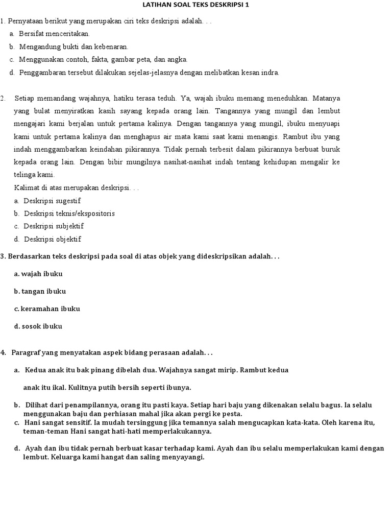 Latihan Soal Teks Deskripsi 1 | PDF