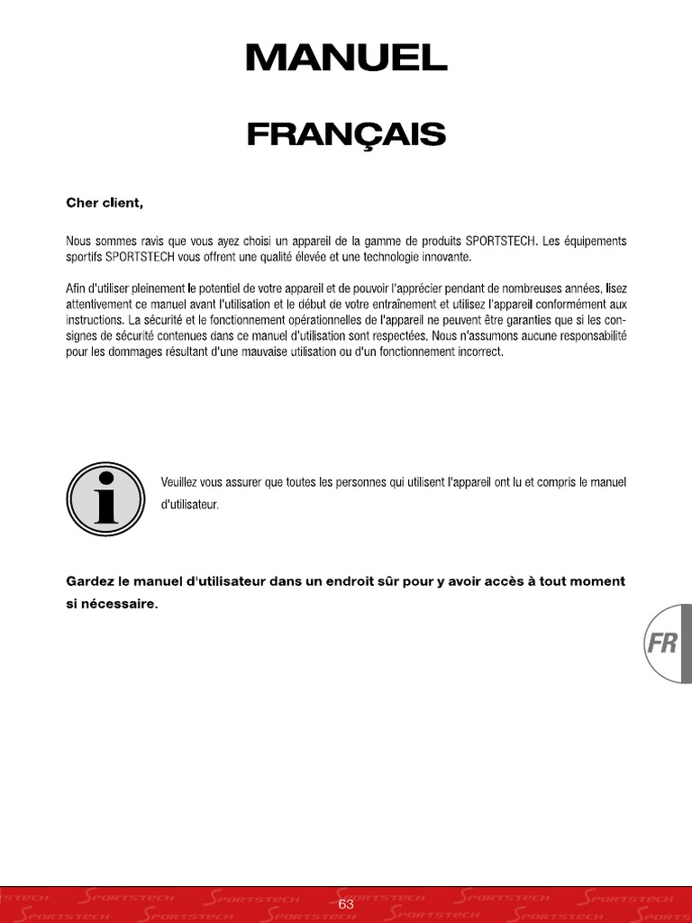 Manuel Vélo Ergomètre Sportstech ESX500 | PDF