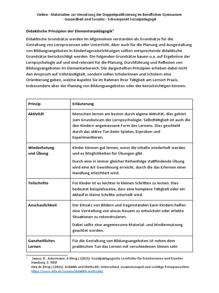Didaktische Prinzipien Der Elementarpädagogik v02 | PDF