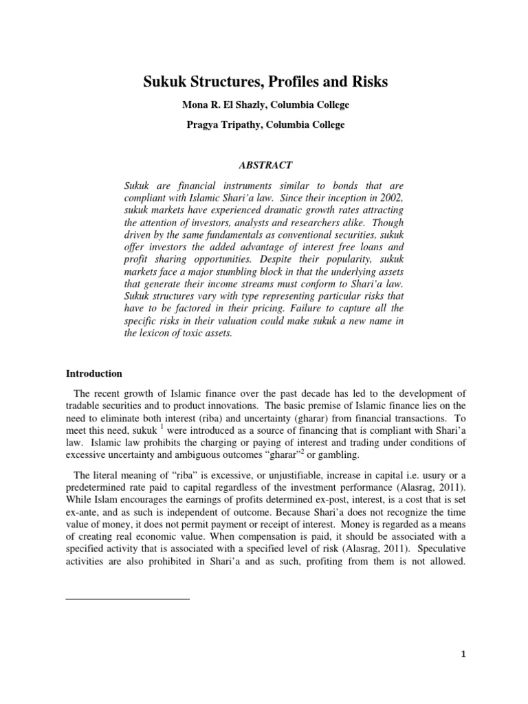 Sukuk Structures Profiles and Risks | PDF | Financial Risk | Lease