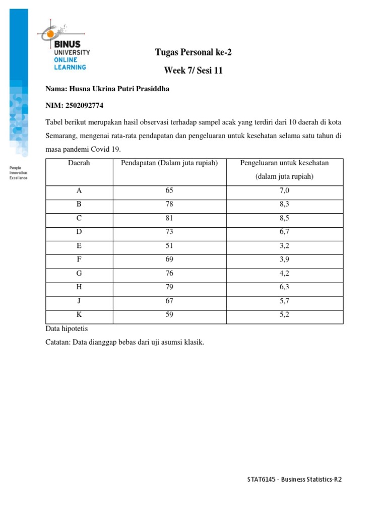 Business Statistics - Tugas Personal 2 | PDF