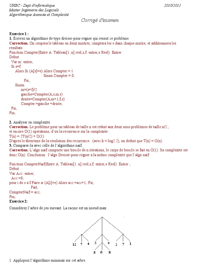 Algorithmes de Complexité et Minimax | PDF | Relations mathématiques | Programmation informatique