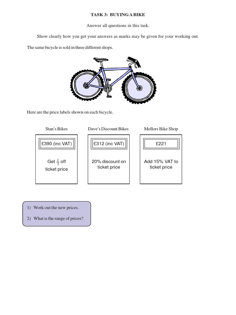 Buying A Bicycle Worksheet | PDF
