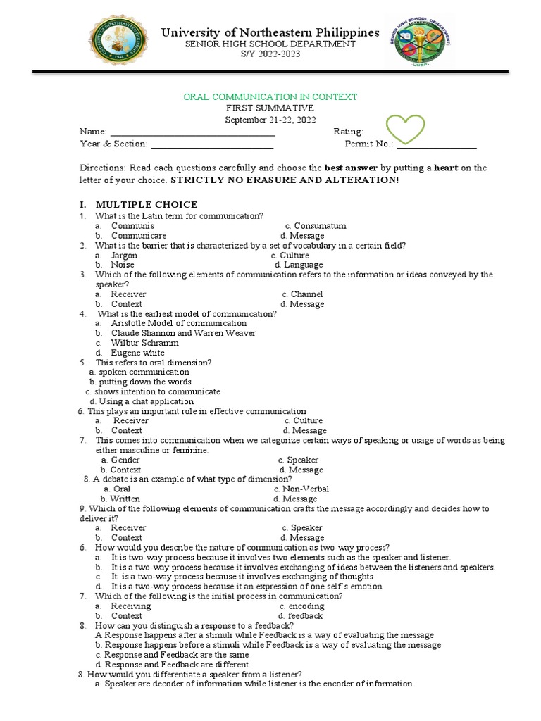 FIRST MONTHLY EXAMINATION Final Na Talaga | PDF | Communication | Psychological Concepts