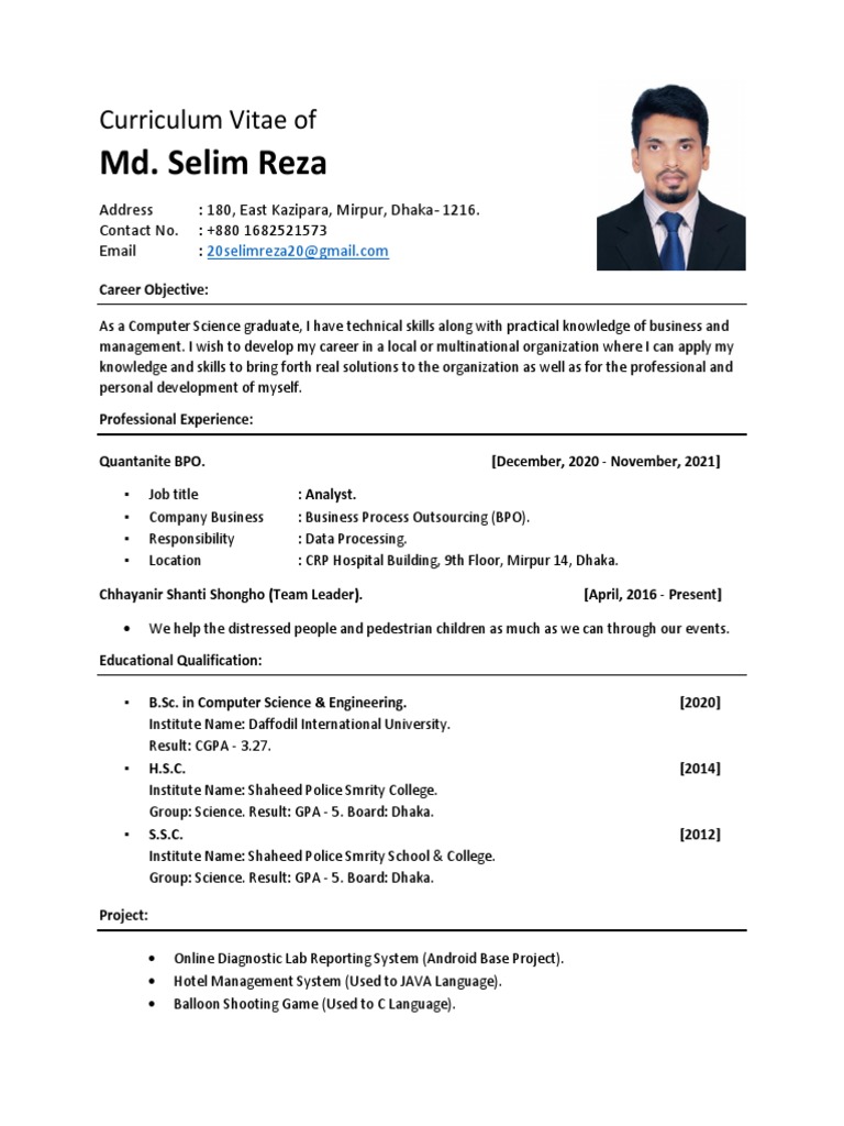 Curriculum Vitae of Md. Selim Reza | PDF | Net Beans | Applications & Software