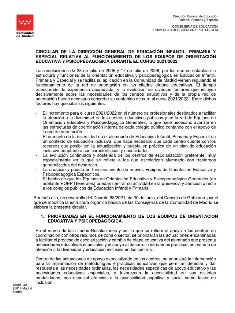 PROTOCOLO DE DERIVACIÓN Circular - Eoep - 2021-2022 | PDF | Educación ...