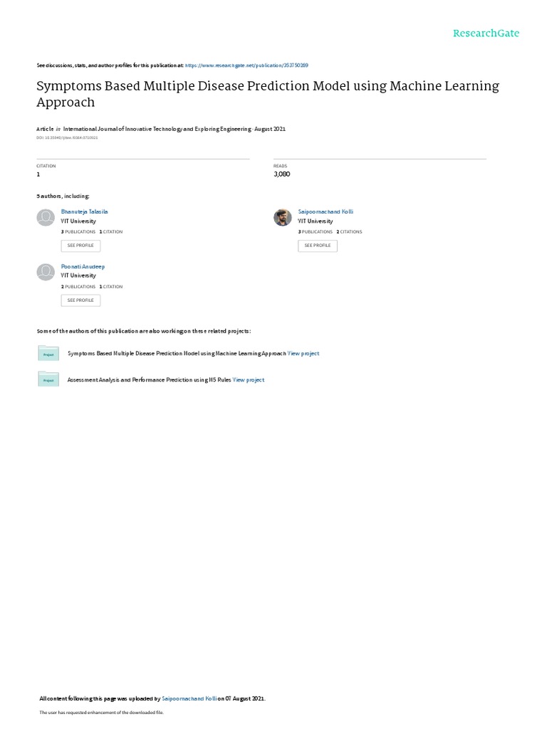 Symptoms Based Multiple Disease Prediction Model Using Machine Learning ...