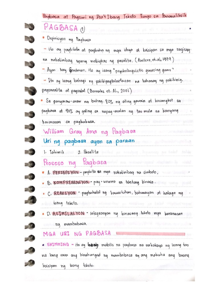 PPTTP G11 Notes (Pagbasa) | PDF