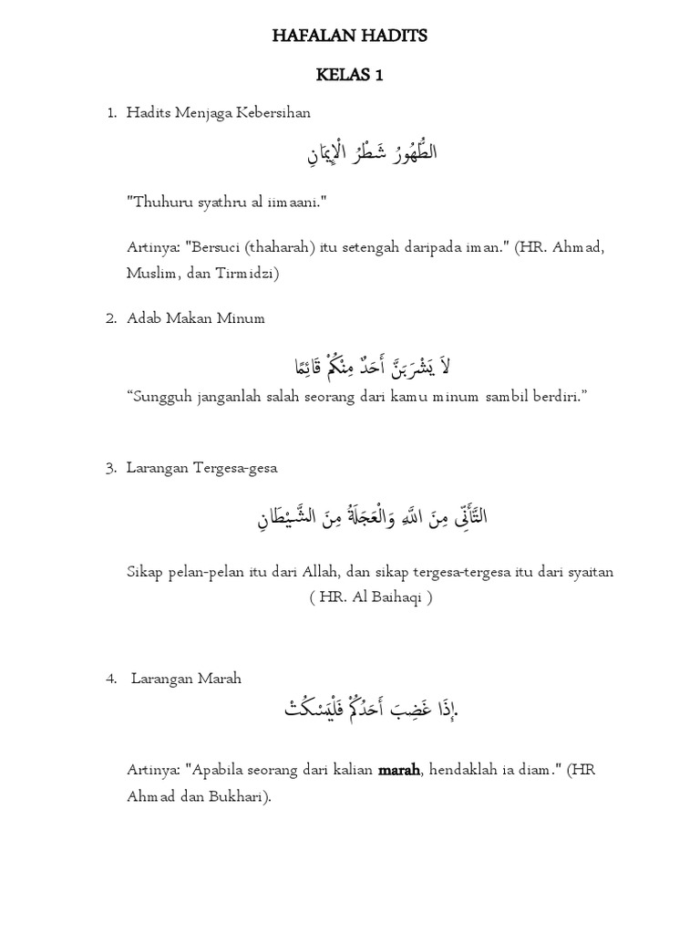 HAFALAN HADITS Kelas 1 | PDF